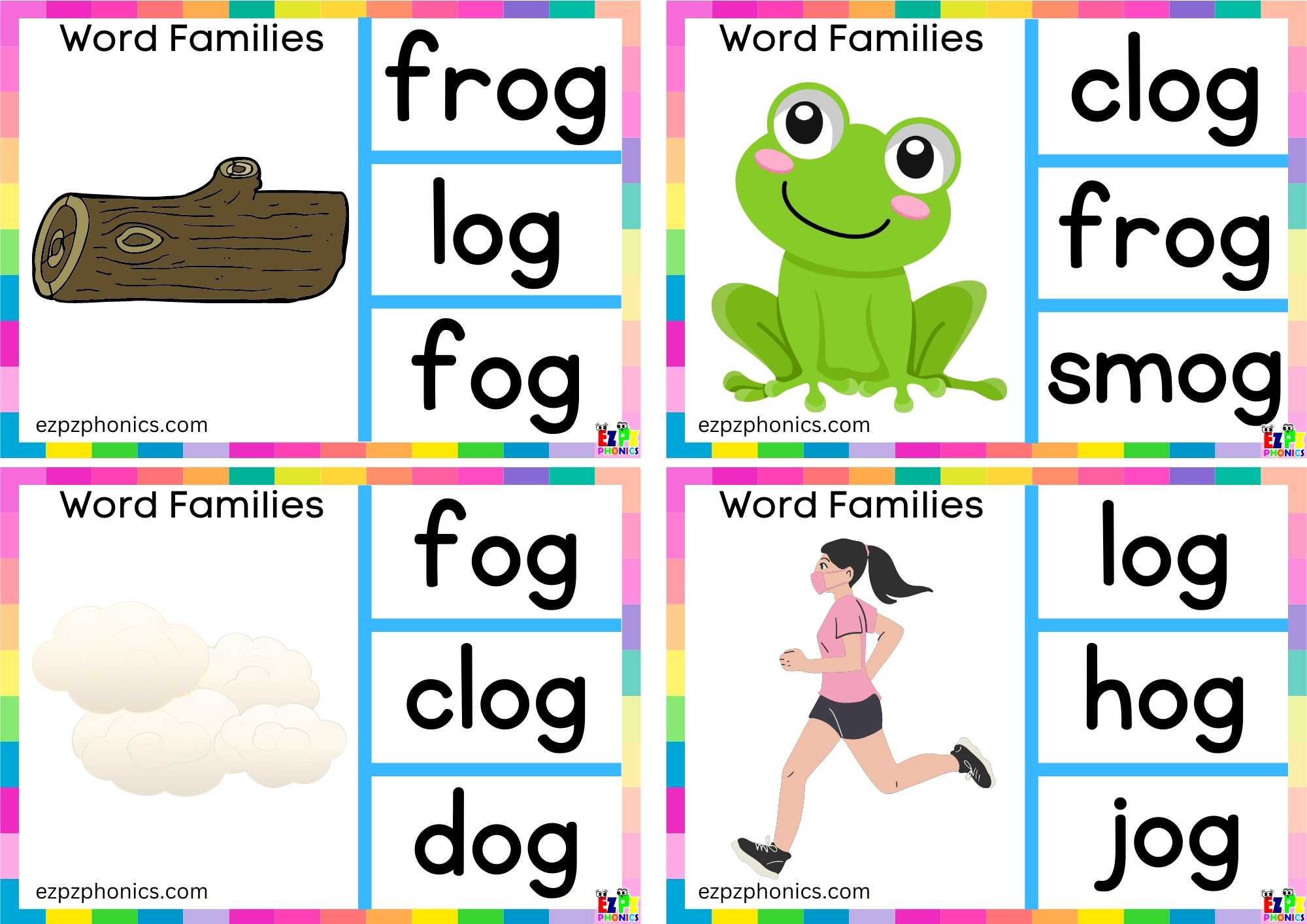 Word Family og Look at the image and clip the correct word Clip cards group 1 - ezpzphonics.com